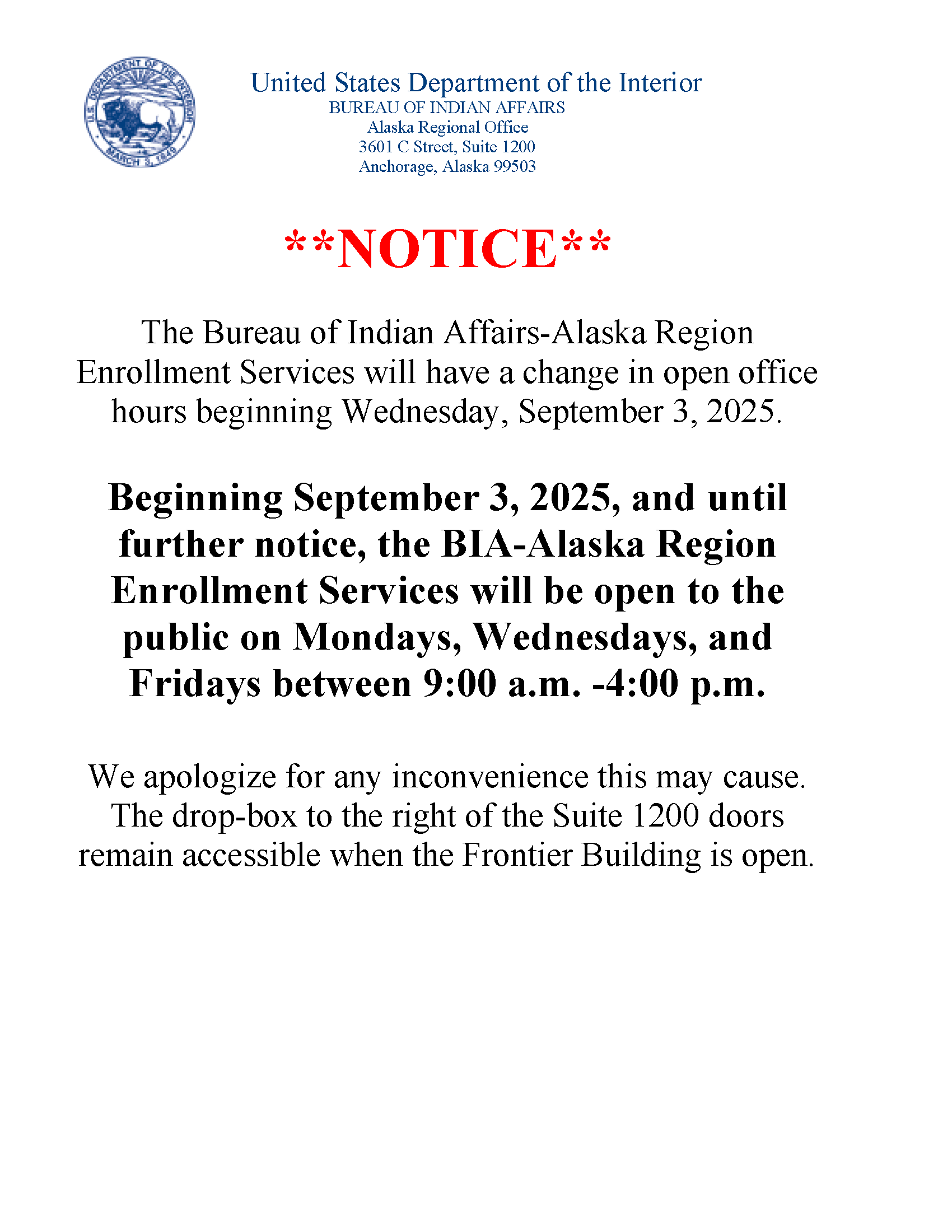 Bureau of Indian Affairs Reduces Anchorage Enrollment Services Hours ...